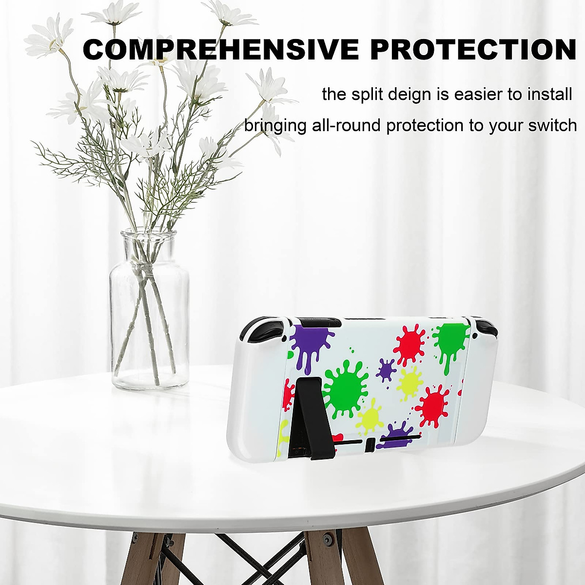 Dockable Protective Case Compatible with Switch, Hard Shell Case Cover for Switch and Joy-Con Controllers with 4 Thumb Grips,for Splatoon 3 Switch Carrying Case（Splatoon）