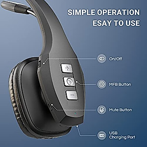 Trueque Bluetooth Headset, Trucker Wireless Headset with Microphone AI Noise Canceling & Mute Button, 60 Hrs Work Time On-Ear Headphones with USB Dongle for Call Center, Remote Work, Trucker, Zoom