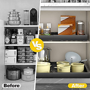 Ehfetyia Pull Out Cabinet Organizer Expandable(Width 12"-18" and Depth 13.3-24"), Adjustable Cabinet Drawers,for Kitchen Cabinets,Pantry Storage Shelves, Pull Out Cabinet Organizer(Black)