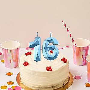 2 inch Blue 16 & 61 Birthday Candles, 3D Diamond Number 16th & 61st Cake Topper for Boys Girls Birthday Party Decorations Theme Party