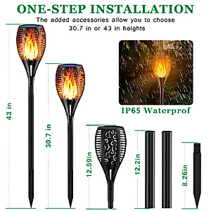 Balight Solar Torch Lights, 43in 96 LED Waterproof Flickering Flames Solar Lights Outdoor Landscape Decoration Lighting Dusk to Dawn Auto On/Off Security Torch Light for Patio Garden Yard Driveway