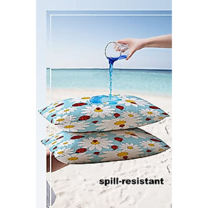 Outdoor Pillow Covers Set of 2, Daisy Ladybug Waterproof Throw Pillow Covers Fresh Flower Garden Patio Furniture Cushion Cover for Sofa Outdoor Decor, 20x12inch