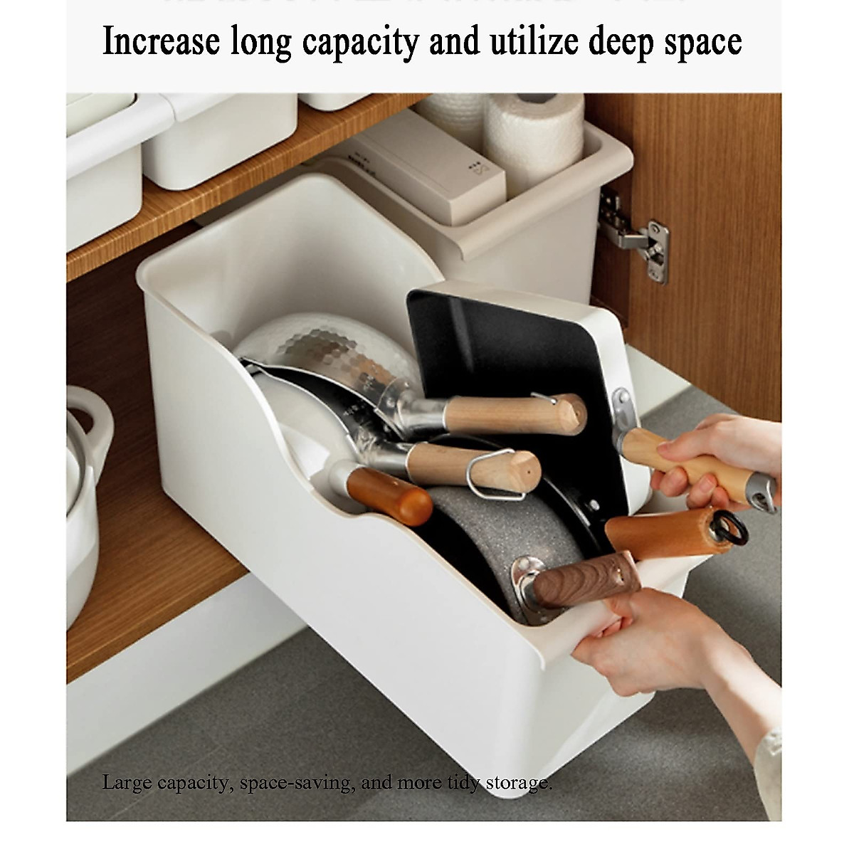 LEAYAN Under Sink Storage Rack, Under Bathroom Cabinet Sliding Storage Basket Organizer Kitchen Under Sink Shelf Organizer Under Sink Rack Shelf, White 40x16.5x23.2cm