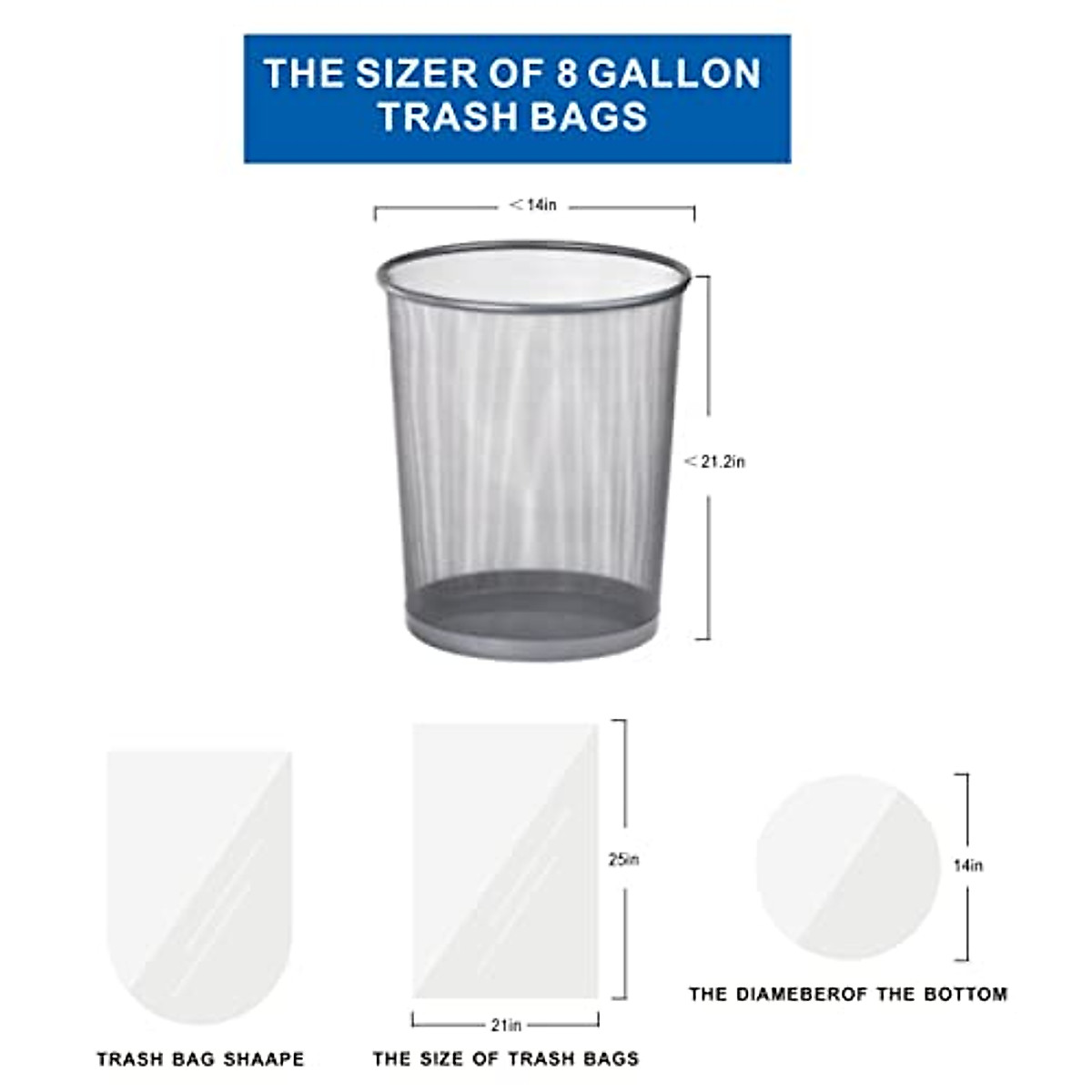 JASINCESS 8 Gallon Strong Trash Bags Garbage Bags Small Plastic Bags for home office kitchen (120 PCS, White)