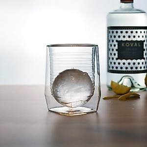 Aged & Ore - The Duo Glass | Hand Blown Double Walled Whiskey Glass Gift Set with Free Silicone Ice Molds | Integrated Measuring Lines for the Perfect Cocktail | Durable Modern Tumbler | Set of 4