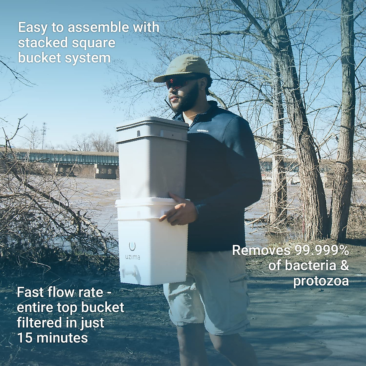 Uzima UZ-2 camping water filter and drinking water filter system, portable travel water filter alternative to water purification systems, water filter for camping, backpacking, and hiking