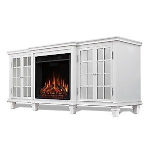 BOWERY HILL Modern Solid Wood Fireplace TV Stand for TVs up to 70" in White