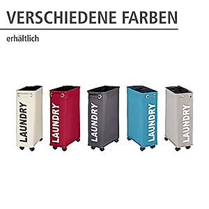 WENKO Corno Slim Laundry Basket with Wheels, Thin Laundry Hamper, Rolling Laundry Bin with Lid, Space Saving Narrow Laundry Hamper for dirty Clothes Storage, 23.6 x 15.7 x 7.3 inch, Petrol