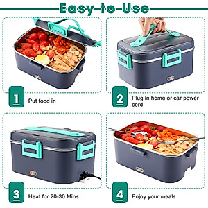 Lemasa Electric Lunch Box Food Heater 75W,1.8L Larger Heated Lunch Boxes for Adults,12V/24V/110V Portable Lunch Warmer for Car/Truck/Work with Leakpro