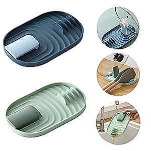 Keboygym Multifunctional Spoon Rest,2pcs Lid and Spoon Rest Spoon Rest Pan Pot Cover Kitchen Utensil Rest with Drip Pad Foldable Pot Lid Spoon Holder (blue+green)