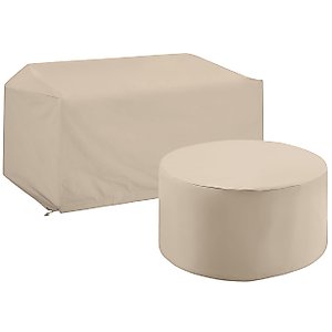 Crosley Furniture Patio Furniture Covers, Waterproof 2-Piece Cover Set for Round Outdoor Table and Loveseat, Tan