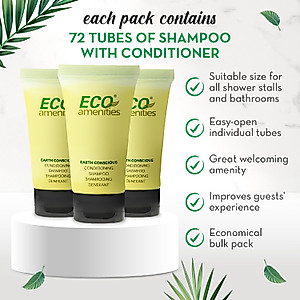 Eco Amenities Travel Size Shampoo and Conditioner Sets - 2 in 1 Hotel Shampoo and Conditioner Supplies for Guests - Refreshing Bulk Travel Size Toiletries - 22ml (0.75fl oz), 72 pack, Green Tea Scent
