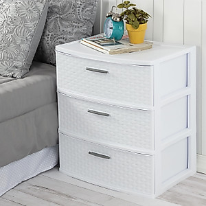 InTche 3 Drawer Wide Weave Tower White