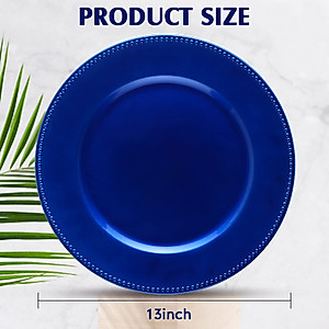 Gerrii 12 Pcs Metallic Bead Charger Plates 13 Inch Plastic Round Charger Plates Bulk Wedding Beaded Chargers for Dinner Plates, Table Party Event Decoration (Navy Blue)