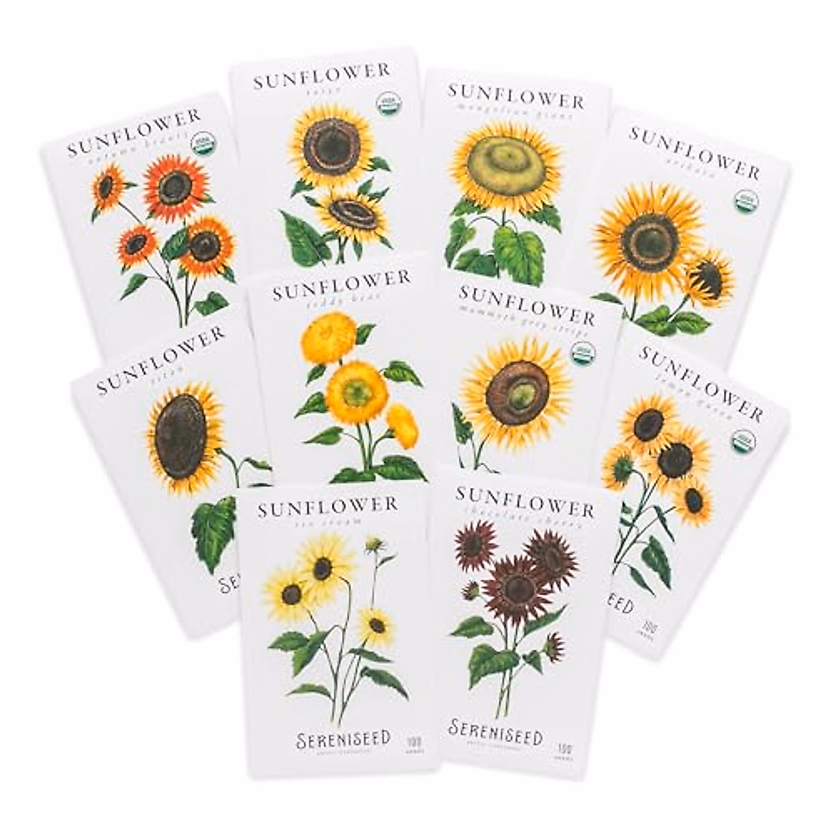 Sereniseed Sunflower Seeds Collection (10-Pack) – 100% Non GMO, Open Pollinated – Grow Guide