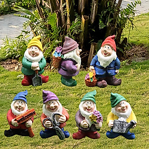 Serenable 7pcs Funny Garden Gnome Resin Ornaments Crafts Micro Landscape Moss Bonsai Decoration Home Decoration Ornaments
