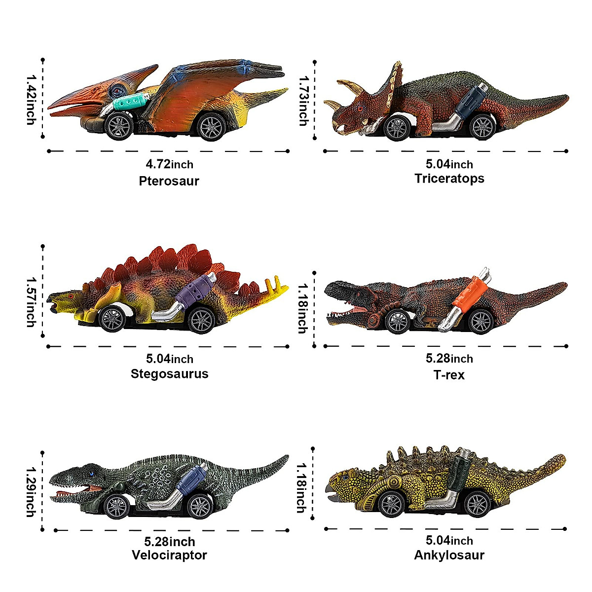 Kizmyee Dinosaur Toy Pull Back Cars, 6 Pack Dino Toys for 6 Year Old Boys and Toddlers, Boy Toys Age 6 and Up, Pull Back Toy Cars