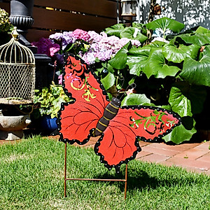18.5 Inch Metal Butterfly Garden Stake Outdoor Decorative Stakes Butterfly Decor Whimsical Butterfly Stake Yard Art Ornaments (Red)
