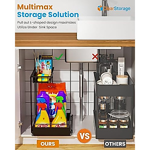 ClearStorage Under Sink Organizers and Storage, 2 Tier Under Sink Organizer Pull Out Sliding Under Bathroom Cabinet Organizer with Non-Slip Feet for Kitchen Cabinet bathroom sink Organizer (BLACK)