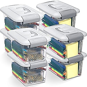 8 Pcs Storage Latch Bin with Lids 8 Qt Clear Plastic Lidded Organizer Bins with Handle Stackable Storage Latching Containers for Home Shelf Office Closet Organize Clothes Toys Snacks Crafts