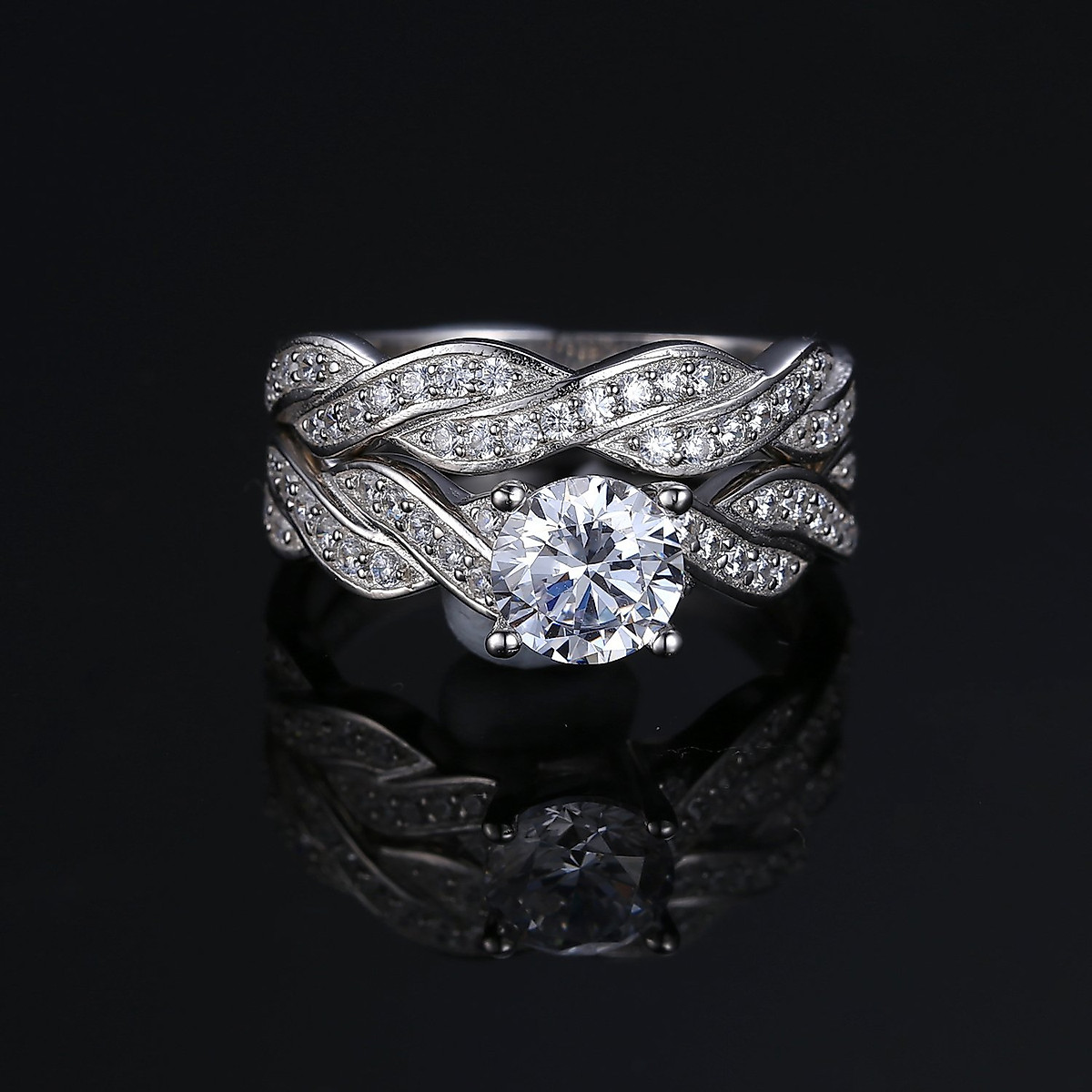 JewelryPalace Wedding Bands Engagement Rings for Women, 14K Gold Plated 925 Sterling Silver Cubic Zirconia Promise Rings for Her, Infinity Anniversary 1.5ct Simulated Diamond Ring Set Size 7