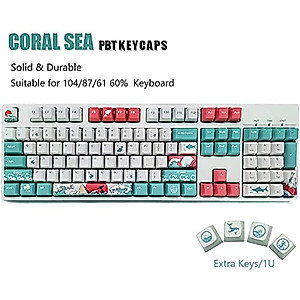 Custom Keycaps and Gaming Mouse Pad Set, Upgrade OEM Profile Dye Sublimation Keycap Set & Large Mouse Pad, Desk Mat, Keyboard Pad(27.6''x11.8'') Kit for Windows PC Gamer (Coral Sea)