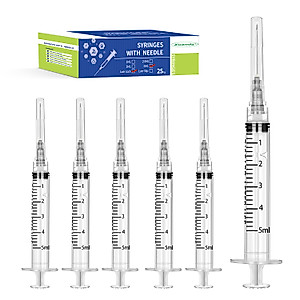 Xuanda 25Pack 5ml Syringe Individual Package Suitable for Industrial, Scientific, Measuring, Watering, Pet Feeding, Glue Applicator ﻿