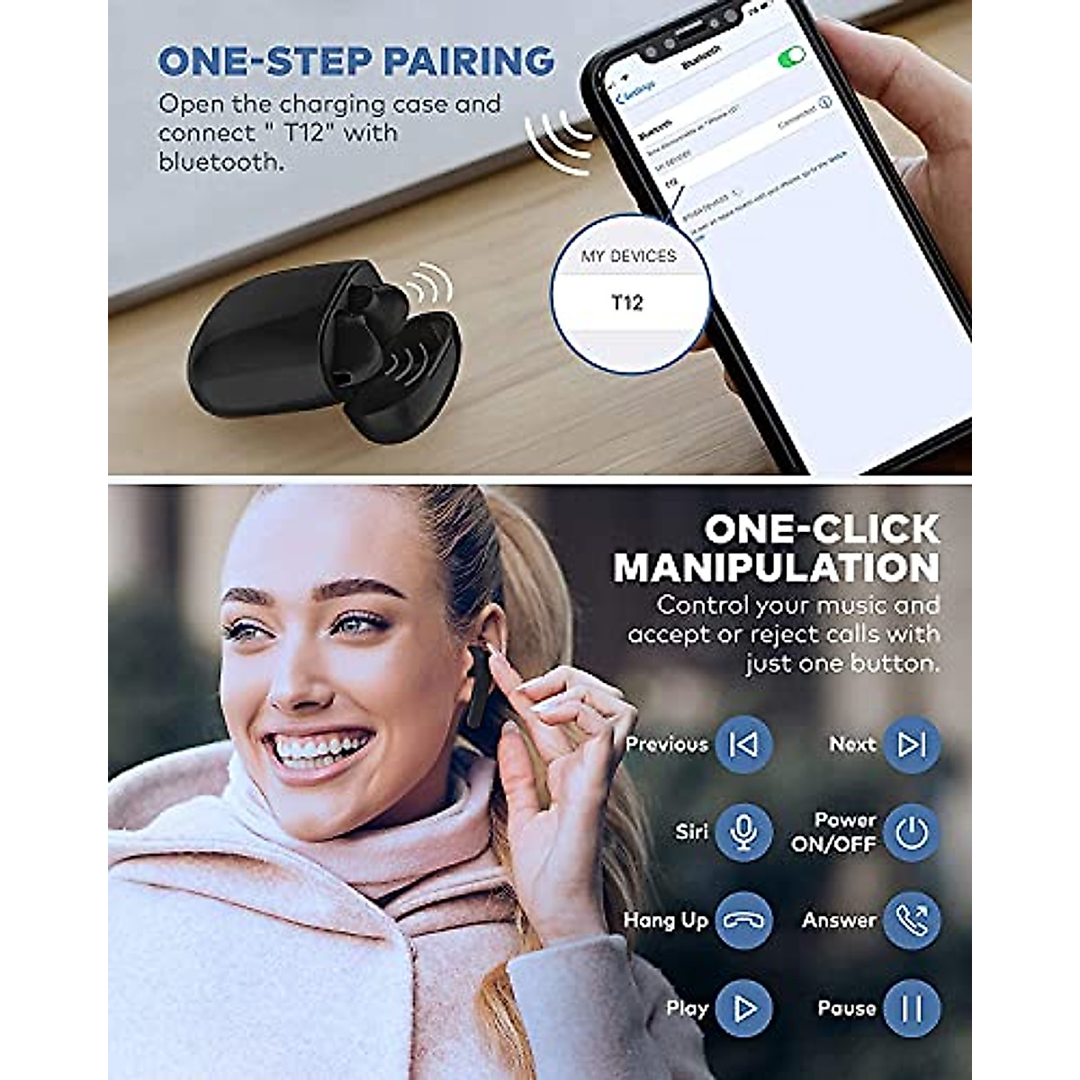 FOGUTUNE Earbuds, Bluetooth 5.1 Earbuds HiFi Sterero with 35H Playtime, IPX5 Waterproof True FOGUTUNE Earbuds with Microphone, Bluetooth Headphones for Sport and Working,for Android/iOS/Mac etc