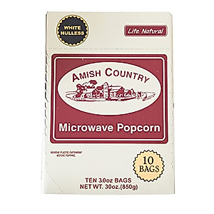 Amish Country Popcorn | Old Fashioned Microwave Popcorn | 10 Bags Lite Natural White Hulless | Non-GMO, Gluten Free, Microwaveable and Kosher (10 Bags)