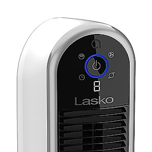 Lasko Smart Oscillating Tower Fan Powered by Aria, Wi-Fi Connected, Voice Controlled, Compatible with Alexa and Google Assistant, Timer, 5-Speeds, 40", White, T40735, Large
