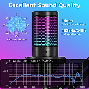 NJSJ USB Gaming Microphone for PC, Condenser Mic with Boom Arm for PS4/ PS5/ Mac/Phone with Touch Mute, RGB Lighting,Gain knob & Monitoring Jack for Streaming,Podcasting,YouTube