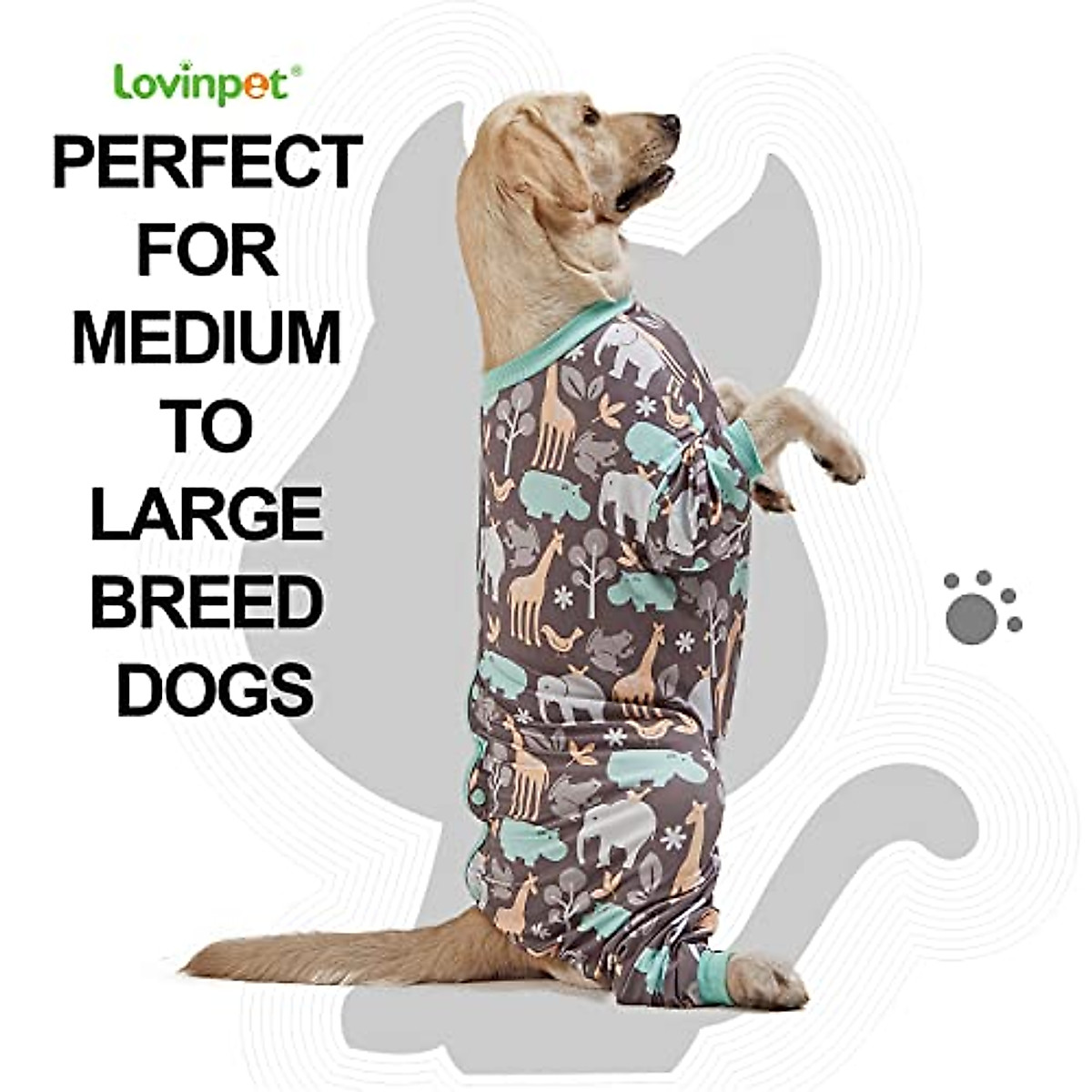 LovinPet Dog Onesie, Hippos Zoo Cozy Dog Pajamas, Slim fit, Lightweight Pullover Pajamas/Full Coverage Dog pjs/Back Snap Button is only Decoration/Medium
