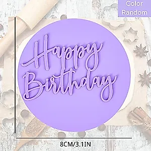 Crethinkaty 2 Pieces Happy Birthday Fondant Embosser 3D Design Cookie Stamp for Baking Cookies,Decorating Cake/Sugar Paste/Cupcake