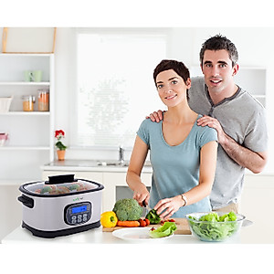 NutriChef Slow Cooker Electric Steamer - Sous Vide Cooking Mode, Stainless Steel High Pressure Multi-Cooker Crock Pot with Digital LCD Display, 11 Preset Cooking Modes, 6.5 Quart Capacity AZPKPC45