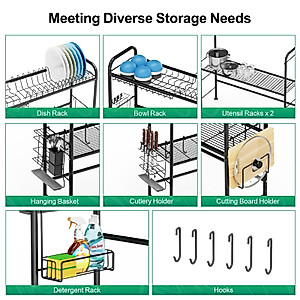 GSlife Over The Sink Dish Drying Rack Stable Stainless Steel Dish Drying Rack Kitchen Organizer Dish Drainer Shelf for Kitchen Counter, Silver