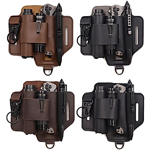YIFULIN Leather Belt Sheath with Key Holder Pen Clip Tactically Tool Holsters Multitool Leather Sheath Organizers Belt Waist Bag Multitool Pockets Organizer Pouch