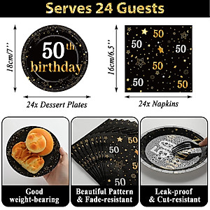 50th Birthday Party Supplies Serves 24 Black and Gold 50 Years Old Party Paper Plates Napkins Cheers to 50 Years Tablecloth Set Tableware Kit for Man Retirement Graduation