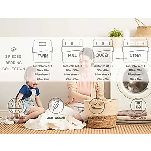 Faincy Beige King Size Comforter Set, Boho Pleated Striped Reversible Down Alternative Bed Sets - 104 x 90 3PC Soft Microfiber Duvet Farmhouse Bedding in a Bag for Women Men, Cream