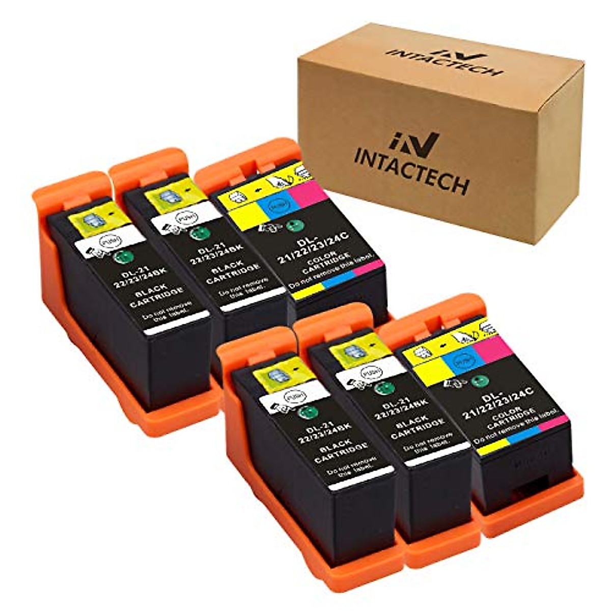 Intactech Compatible Dell Series 21, Series 22, Series 23, Series 24 Ink Cartridges 6-Pack (4 Y498D / 2 Y499D) Work for Dell V313, V313w, V515w, V715w, P513w, P713w Printer