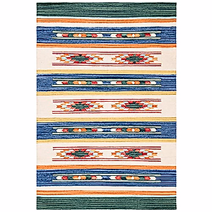 SAFAVIEH Cotton Kilim Collection Accent Rug - 4' x 6', Blue & Ivory, Handmade Southwestern Boho Tribal Cotton, Ideal for High Traffic Areas in Entryway, Living Room, Bedroom (KLC301M)