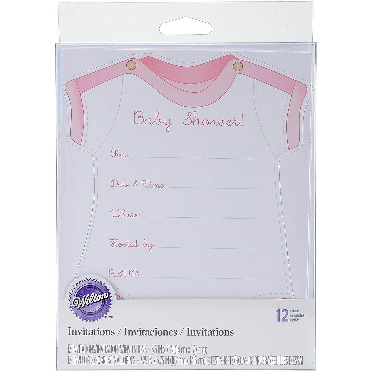 Wilton Pink Girl Onesie Fill-In Baby Shower Invitations, 12pc