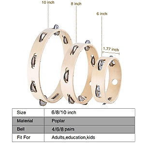 EASTROCK Hand Held Tambourine Ring 3 Packs and Bongos Drum 4”+5” Set Wood Percussion Instruments