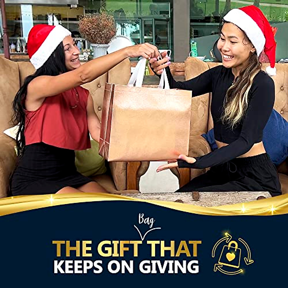 Nush Nush Rose Gold Gift Bags Large Size – Set of 15 Reusable Rose Gold Gift Bags With White Handles - Perfect As Christmas Gift Bags, Goodie Bags, Birthday Gift Bags, Party Favor Bags –13Wx5Dx11H