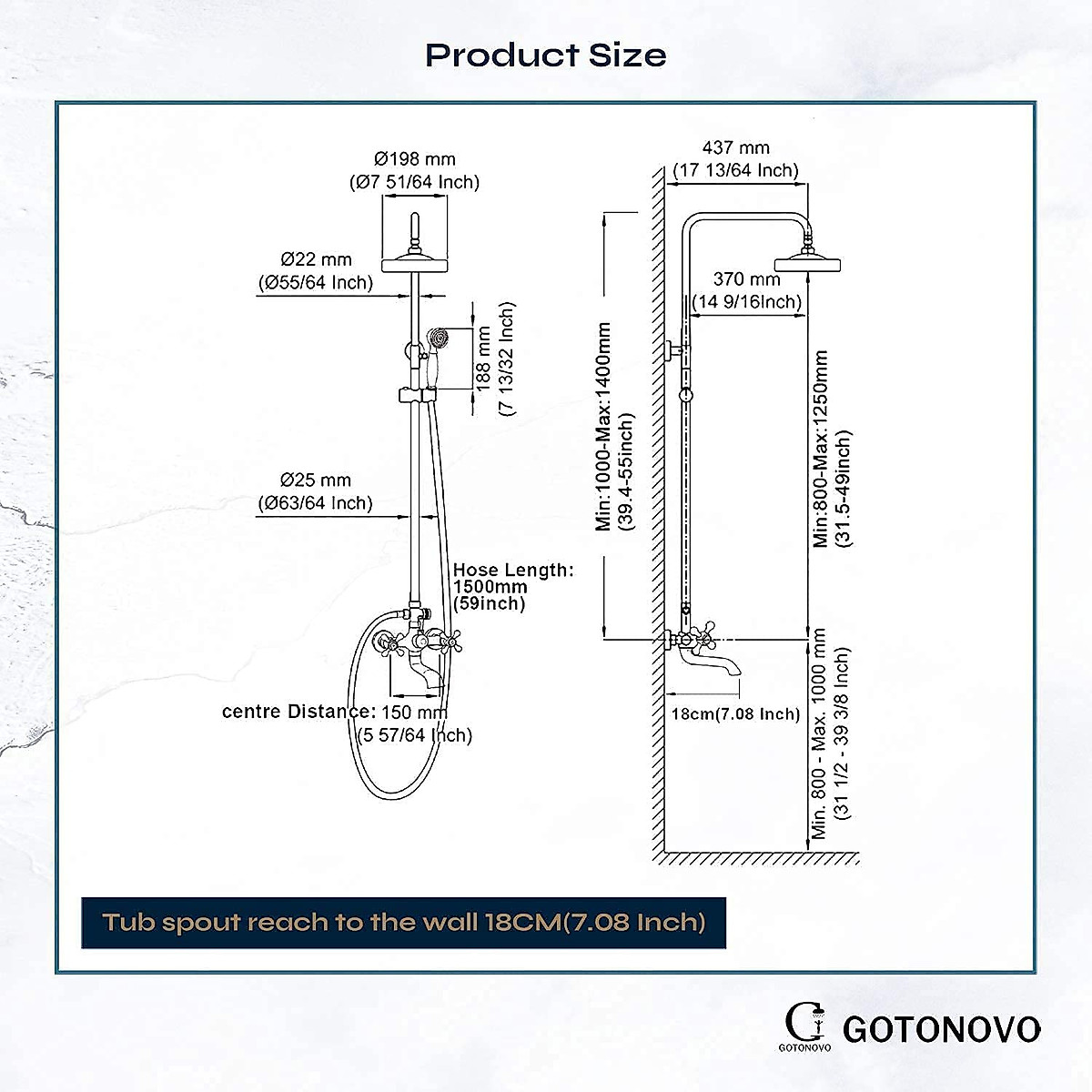 Matte Black Wall Mounted Bathroom Rainfall Shower Faucet System Set Mixer 8’’ Round Head 2 Cross Handles Bathtub Hand Spray Kitchen Faucet 8’’ Center 9’’ Spout Reach 2 Cross Handle Kitchen Sink Faucet