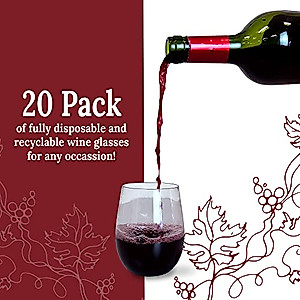 Reli. (20 Pack Disposable Wine Glasses 12 oz | Stemless Plastic Wine Glasses for Parties | Wine Cups | BPA-Free, Shatterproof Plastic | Clear Drinking Party Cups for Cocktails, Whiskey, Wedding