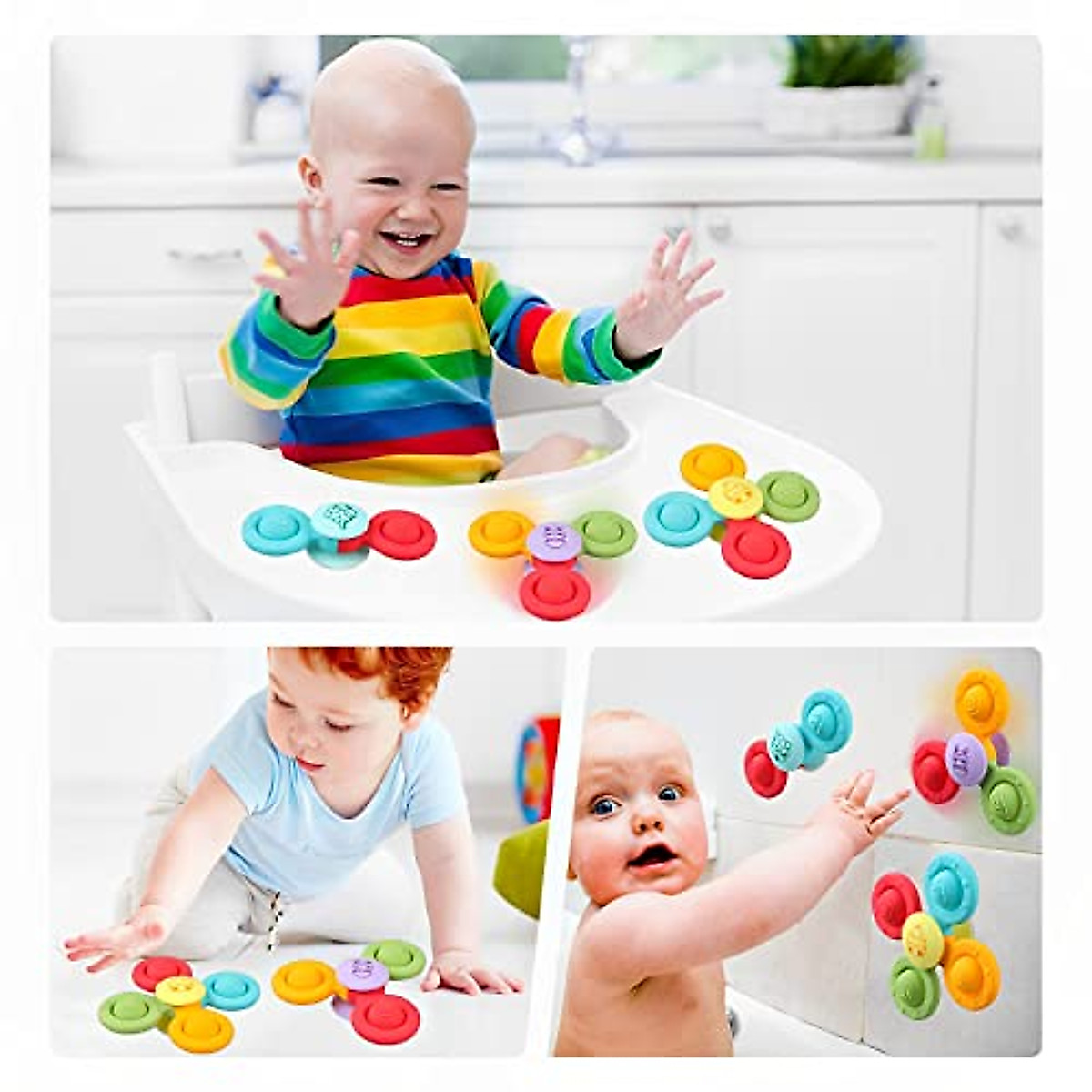 Suction Cup Spinner Toys - Baby Montessori Sensory Educational Learning Toy - Infant Bath Travel Activities Fidget Toy - Toddler Newborn Gifts for 6 9 12 18 Months 1 2 3 One Two Year Old Boys Girls
