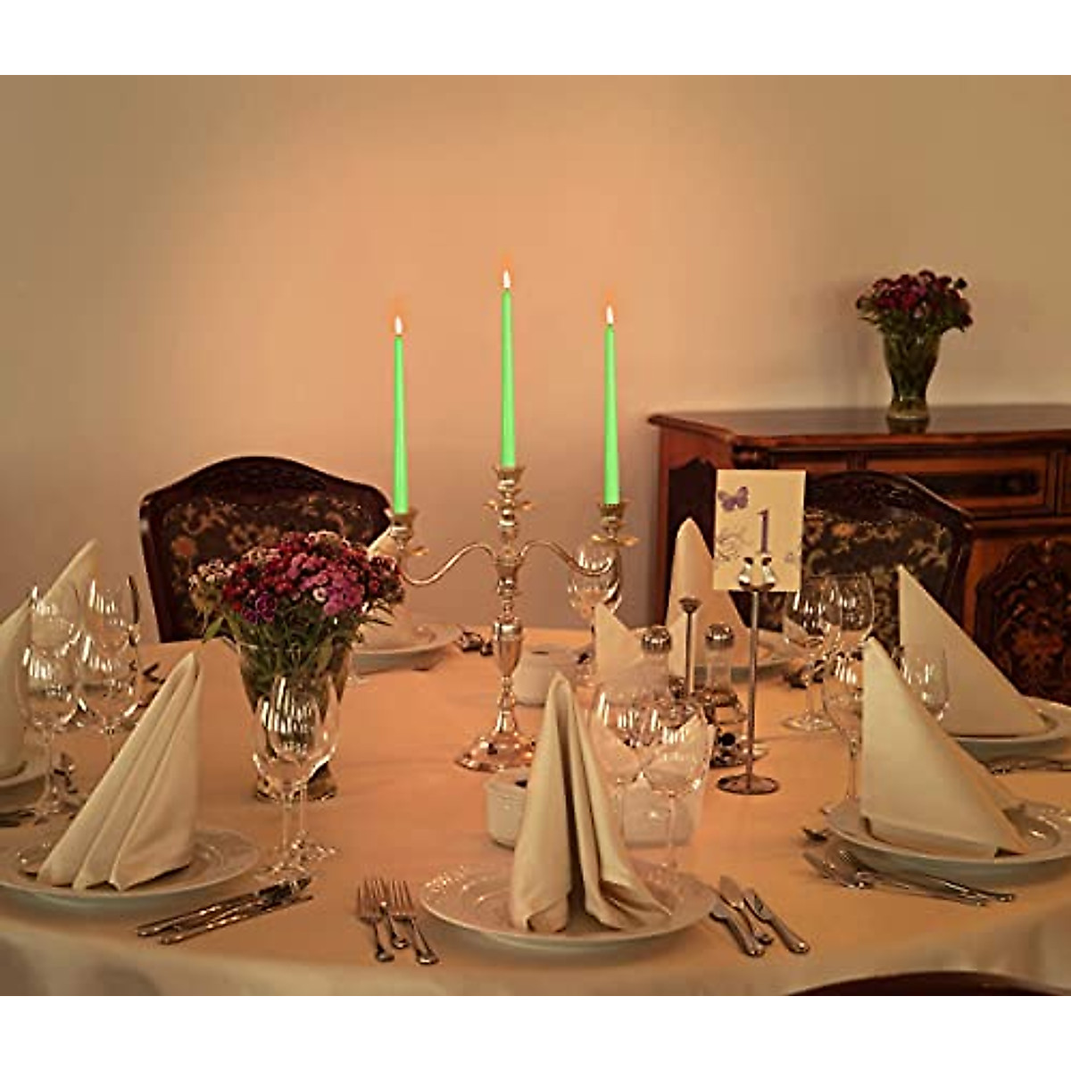 12 Pack Tall Taper Candles - 12 Inch Lime Dripless, Unscented Dinner Candle - Paraffin Wax with Cotton Wicks - 10 Hour Burn Time