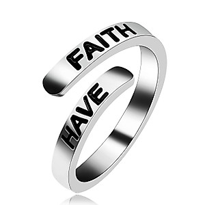 Uloveido Stainless Steel Have Faith Mantra Inspirational Wedding Band Ring Religious Jewelry Gifts for Best Friend Y779 (silver, 9)