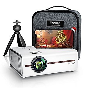 YABER 2022 Upgrade 5G WiFi Bluetooth Projector, 1080P Full HD Supported Portable Projector with Tripod and Carrying Bag, Mini Movie Outdoor Projector Compatible with Smartphone,Laptop,HDMI, VGA,USB,AV