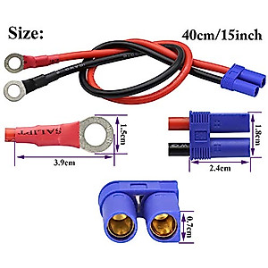 AAOTOKK EC5 to O Ring Terminal Cable,EC5 Female to O Ring Eyelet Terminal Plug Connector Cable 10AWG RC ESC Charger Side Power(40cm/15inch)